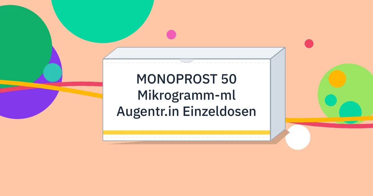 Symbolbild: Packung mit der Aufschrift MONOPROST 50 Mikrogramm-ml Augentr.in Einzeldosen (PZN 18780257) – Verfügbarkeit und Bezug in Apotheken in Frankfurt am Main