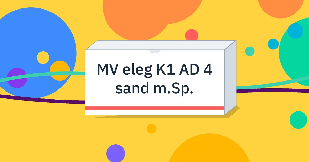 Symbolbild: Packung mit der Aufschrift MV eleg K1 AD 4 sand m.Sp. (PZN 18916662) – Verfügbarkeit und Bezug in Apotheken in Frankfurt am Main