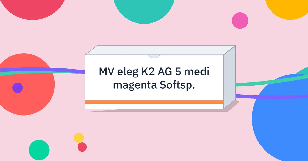 Symbolbild: Packung mit der Aufschrift MV eleg K2 AG 5 medi magenta Softsp. (PZN 15283127) – Verfügbarkeit und Bezug in Apotheken in Frankfurt am Main
