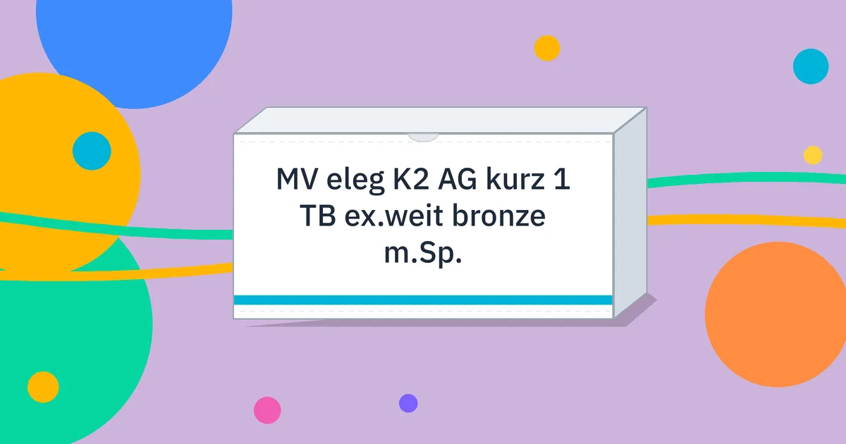 Symbolbild: Packung mit der Aufschrift MV eleg K2 AG kurz 1 TB ex.weit bronze m.Sp. (PZN 14717026) – Verfügbarkeit und Bezug in Apotheken in Frankfurt am Main