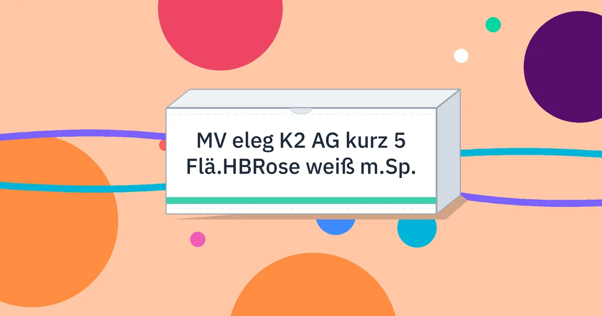 Symbolbild: Packung mit der Aufschrift MV eleg K2 AG kurz 5 Flä.HBRose weiß m.Sp. (PZN 15705321) – Verfügbarkeit und Bezug in Apotheken in Frankfurt am Main