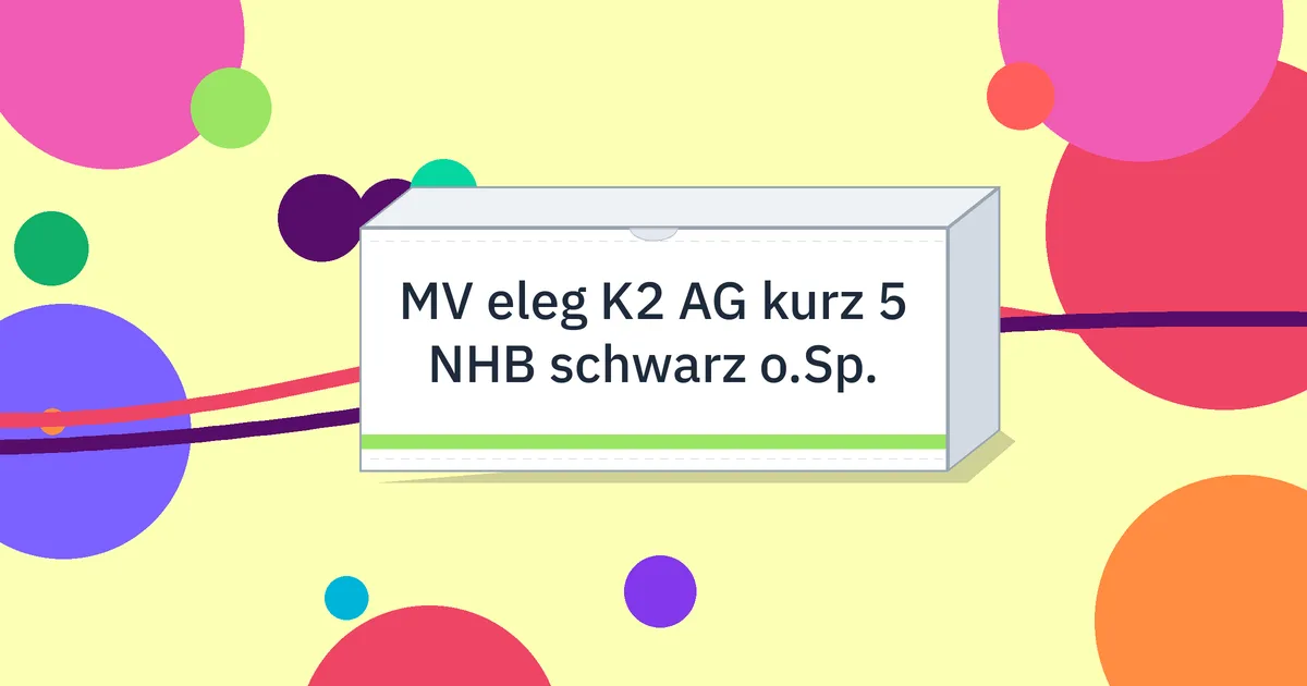 Symbolbild: Packung mit der Aufschrift MV eleg K2 AG kurz 5 NHB schwarz o.Sp. (PZN 15717293) – Verfügbarkeit und Bezug in Apotheken in Frankfurt am Main