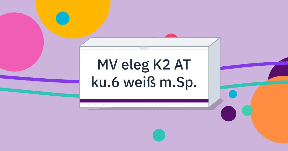 Symbolbild: Packung mit der Aufschrift MV eleg K2 AT ku.6 weiß m.Sp. (PZN 00312946) – Verfügbarkeit und Bezug in Apotheken in Frankfurt am Main