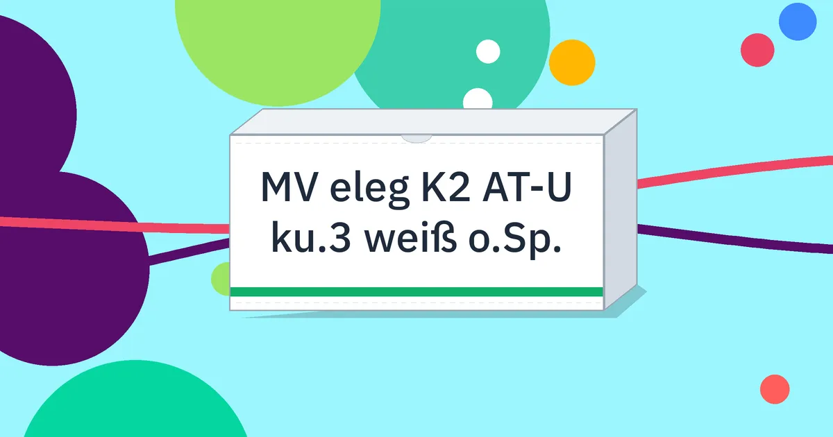 Symbolbild: Packung mit der Aufschrift MV eleg K2 AT-U ku.3 weiß o.Sp. (PZN 00316016) – Verfügbarkeit und Bezug in Apotheken in Frankfurt am Main