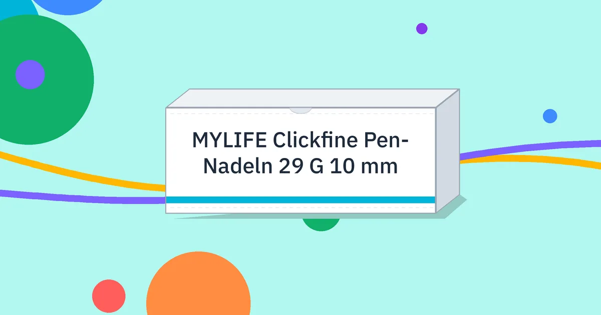 Symbolbild: Packung mit der Aufschrift MYLIFE Clickfine Pen-Nadeln 29 G 10 mm (PZN 11214164) – Verfügbarkeit und Bezug in Apotheken in Frankfurt am Main