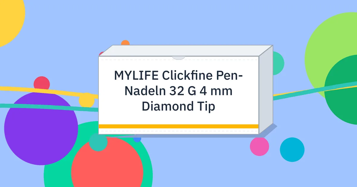Symbolbild: Packung mit der Aufschrift MYLIFE Clickfine Pen-Nadeln 32 G 4 mm Diamond Tip (PZN 15298206) – Verfügbarkeit und Bezug in Apotheken in Frankfurt am Main