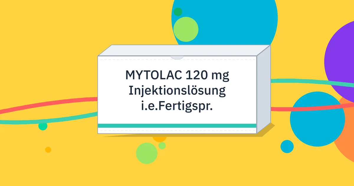 Symbolbild: Packung mit der Aufschrift MYTOLAC 120 mg Injektionslösung i.e.Fertigspr. (PZN 18827527) – Verfügbarkeit und Bezug in Apotheken in Frankfurt am Main