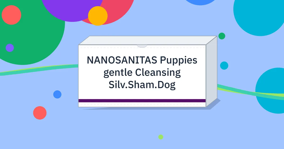Symbolbild: Packung mit der Aufschrift NANOSANITAS Puppies gentle Cleansing Silv.Sham.Dog (PZN 19195986) – Verfügbarkeit und Bezug in Apotheken in Frankfurt am Main