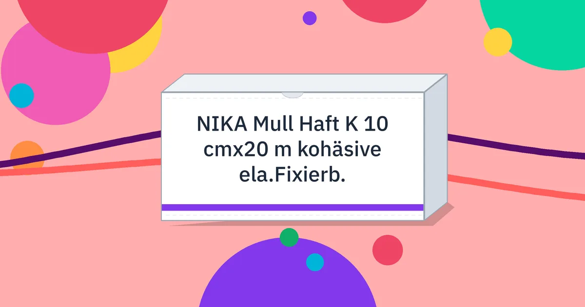 Symbolbild: Packung mit der Aufschrift NIKA Mull Haft K 10 cmx20 m kohäsive ela.Fixierb. (PZN 18172061) – Verfügbarkeit und Bezug in Apotheken in Frankfurt am Main