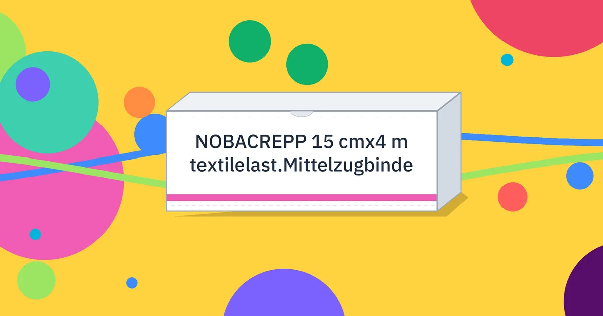 Symbolbild: Packung mit der Aufschrift NOBACREPP 15 cmx4 m textilelast.Mittelzugbinde (PZN 01415482) – Verfügbarkeit und Bezug in Apotheken in Frankfurt am Main