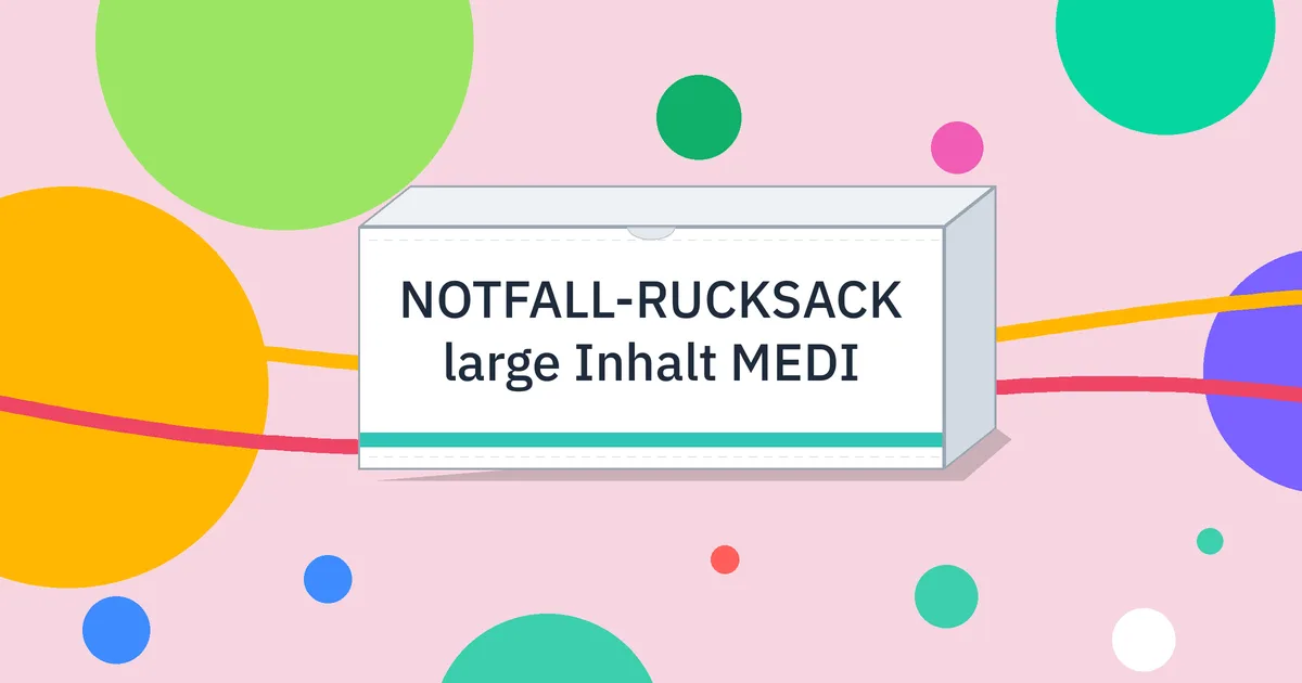 Symbolbild: Packung mit der Aufschrift NOTFALL-RUCKSACK large Inhalt MEDI (PZN 12491635) – Verfügbarkeit und Bezug in Apotheken in Frankfurt am Main