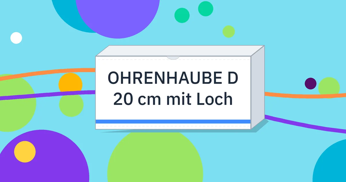 Symbolbild: Packung mit der Aufschrift OHRENHAUBE D 20 cm mit Loch (PZN 07601197) – Verfügbarkeit und Bezug in Apotheken in Frankfurt am Main