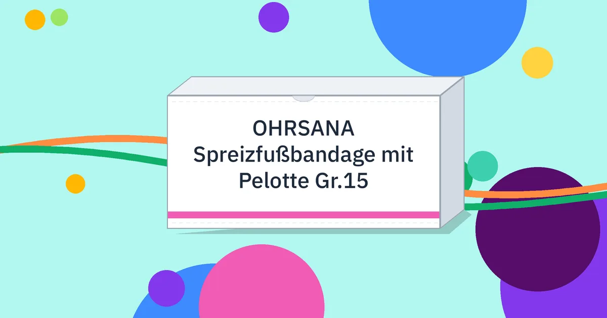Symbolbild: Packung mit der Aufschrift OHRSANA Spreizfußbandage mit Pelotte Gr.15 (PZN 02670153) – Verfügbarkeit und Bezug in Apotheken in Frankfurt am Main