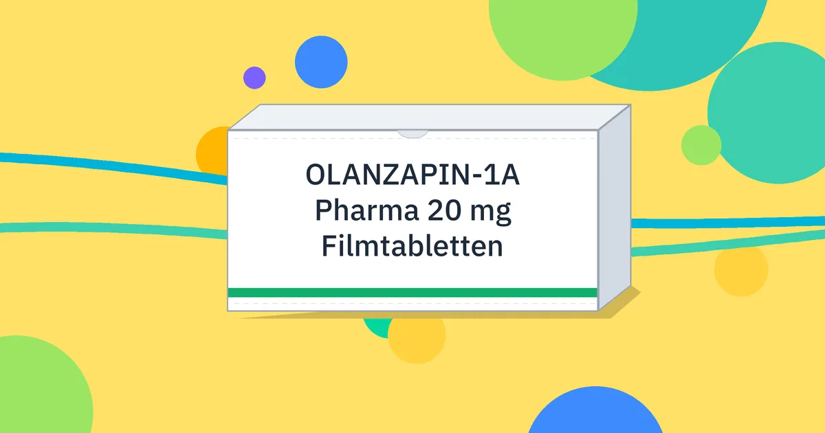 Symbolbild: Packung mit der Aufschrift OLANZAPIN-1A Pharma 20 mg Filmtabletten (PZN 09064183) – Verfügbarkeit und Bezug in Apotheken in Frankfurt am Main