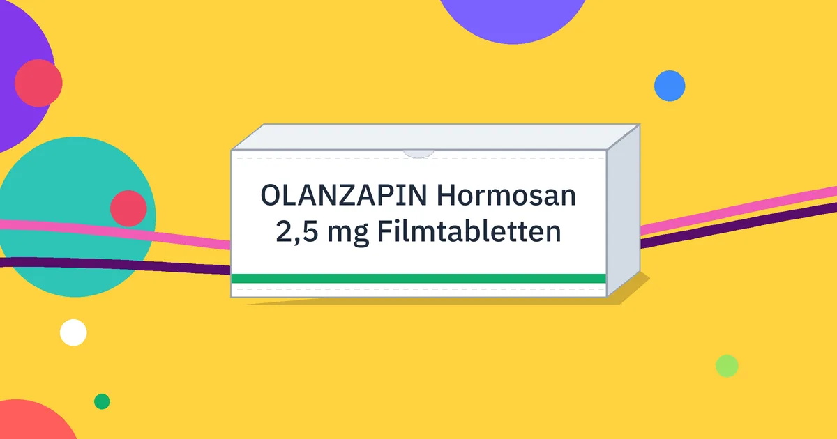 Symbolbild: Packung mit der Aufschrift OLANZAPIN Hormosan 2,5 mg Filmtabletten (PZN 09214375) – Verfügbarkeit und Bezug in Apotheken in Frankfurt am Main