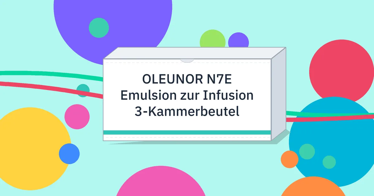Symbolbild: Packung mit der Aufschrift OLEUNOR N7E Emulsion zur Infusion 3-Kammerbeutel (PZN 17908844) – Verfügbarkeit und Bezug in Apotheken in Frankfurt am Main
