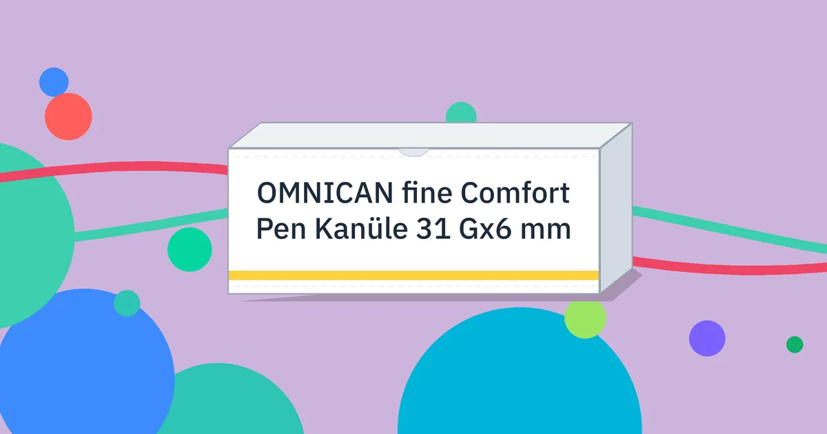 Symbolbild: Packung mit der Aufschrift OMNICAN fine Comfort Pen Kanüle 31 Gx6 mm (PZN 15253988) – Verfügbarkeit und Bezug in Apotheken in Frankfurt am Main
