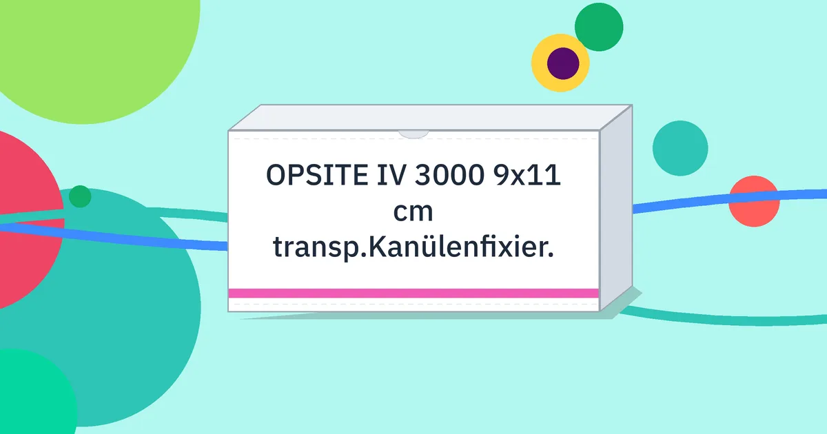 Symbolbild: Packung mit der Aufschrift OPSITE IV 3000 9x11 cm transp.Kanülenfixier. (PZN 19768985) – Verfügbarkeit und Bezug in Apotheken in Frankfurt am Main