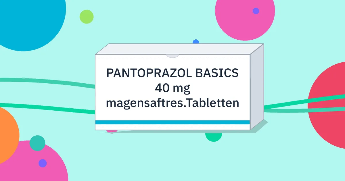 Symbolbild: Packung mit der Aufschrift PANTOPRAZOL BASICS 40 mg magensaftres.Tabletten (PZN 03275996) – Verfügbarkeit und Bezug in Apotheken in Frankfurt am Main