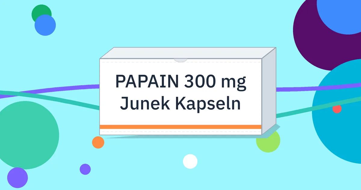 Symbolbild: Packung mit der Aufschrift PAPAIN 300 mg Junek Kapseln (PZN 03497171) – Verfügbarkeit und Bezug in Apotheken in Frankfurt am Main