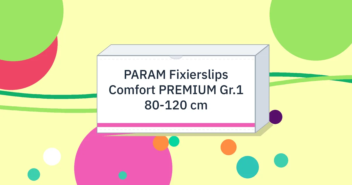 Symbolbild: Packung mit der Aufschrift PARAM Fixierslips Comfort PREMIUM Gr.1 80-120 cm (PZN 01413394) – Verfügbarkeit und Bezug in Apotheken in Frankfurt am Main