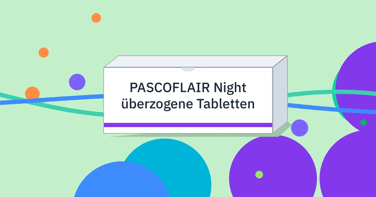Symbolbild: Packung mit der Aufschrift PASCOFLAIR Night überzogene Tabletten (PZN 16914481) – Verfügbarkeit und Bezug in Apotheken in Frankfurt am Main