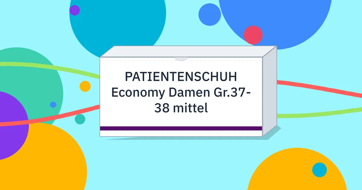 Symbolbild: Packung mit der Aufschrift PATIENTENSCHUH Economy Damen Gr.37-38 mittel (PZN 04765142) – Verfügbarkeit und Bezug in Apotheken in Frankfurt am Main