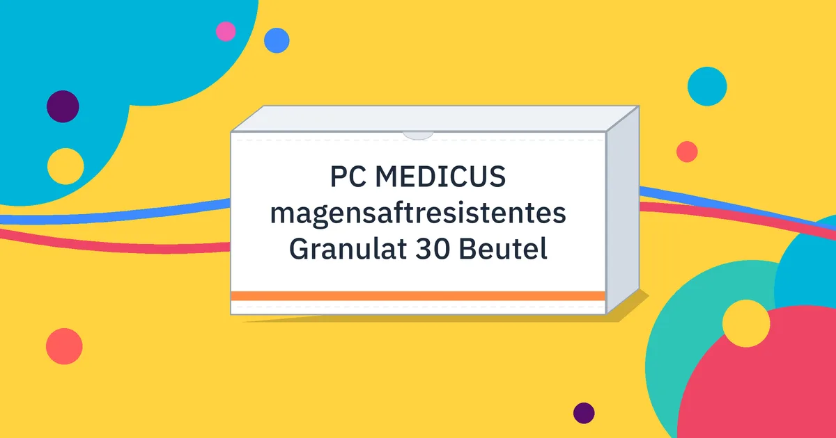 Symbolbild: Packung mit der Aufschrift PC MEDICUS magensaftresistentes Granulat 30 Beutel (PZN 17363238) – Verfügbarkeit und Bezug in Apotheken in Frankfurt am Main