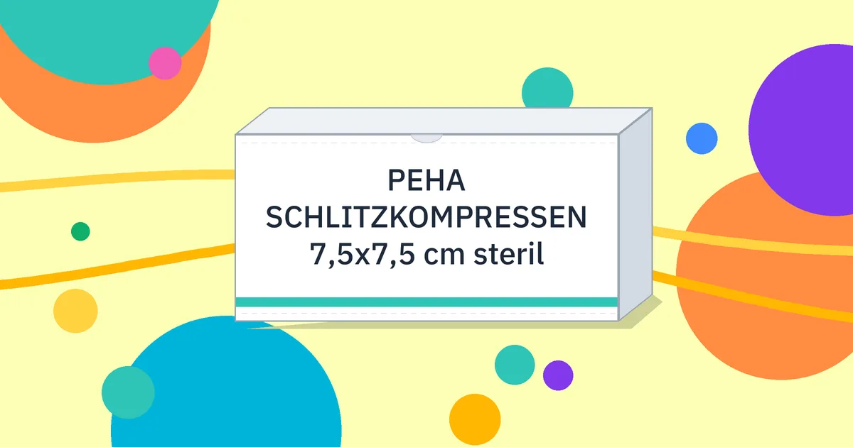 Symbolbild: Packung mit der Aufschrift PEHA SCHLITZKOMPRESSEN 7,5x7,5 cm steril (PZN 20877685) – Verfügbarkeit und Bezug in Apotheken in Frankfurt am Main