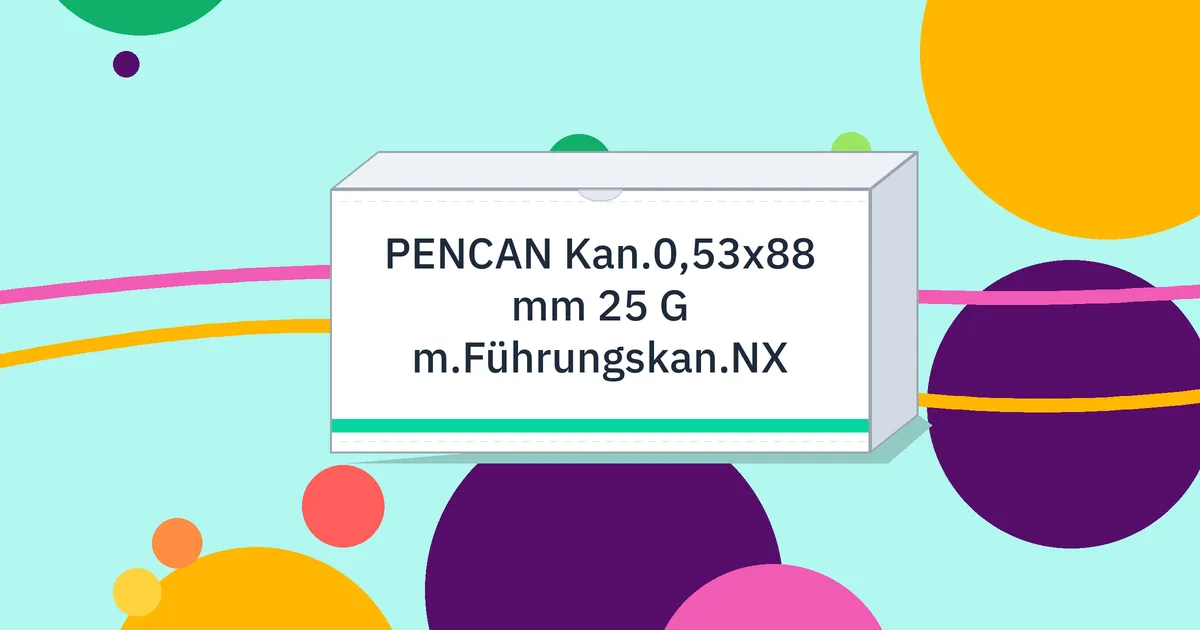 Symbolbild: Packung mit der Aufschrift PENCAN Kan.0,53x88 mm 25 G m.Führungskan.NX (PZN 18727889) – Verfügbarkeit und Bezug in Apotheken in Frankfurt am Main