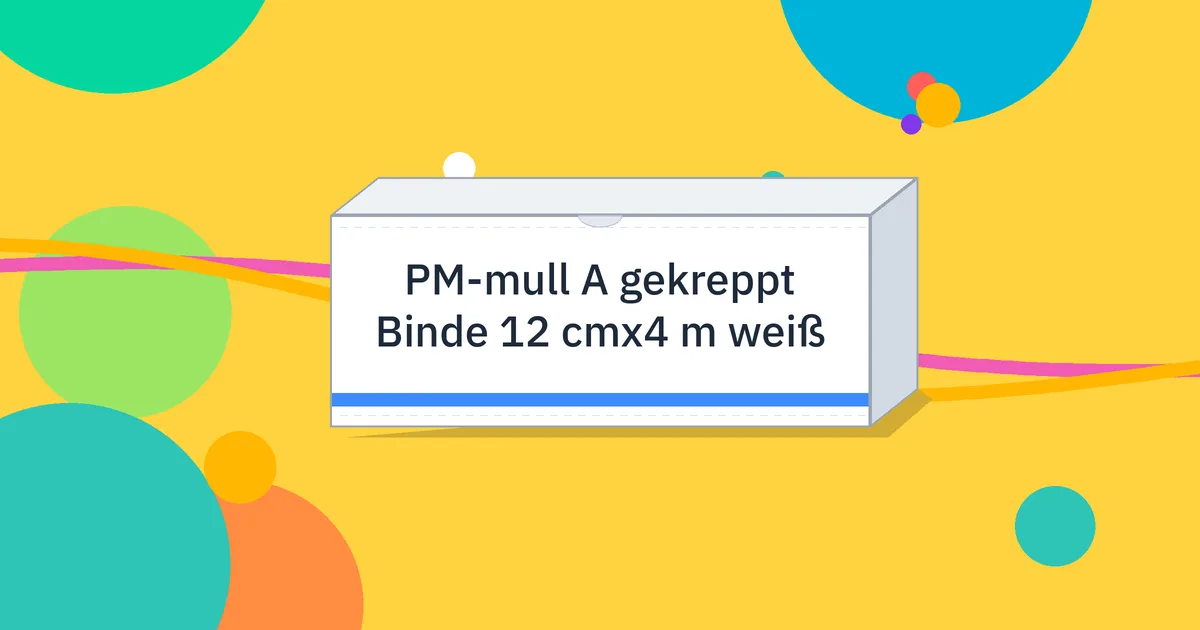 Symbolbild: Packung mit der Aufschrift PM-mull A gekreppt Binde 12 cmx4 m weiß (PZN 18845755) – Verfügbarkeit und Bezug in Apotheken in Frankfurt am Main