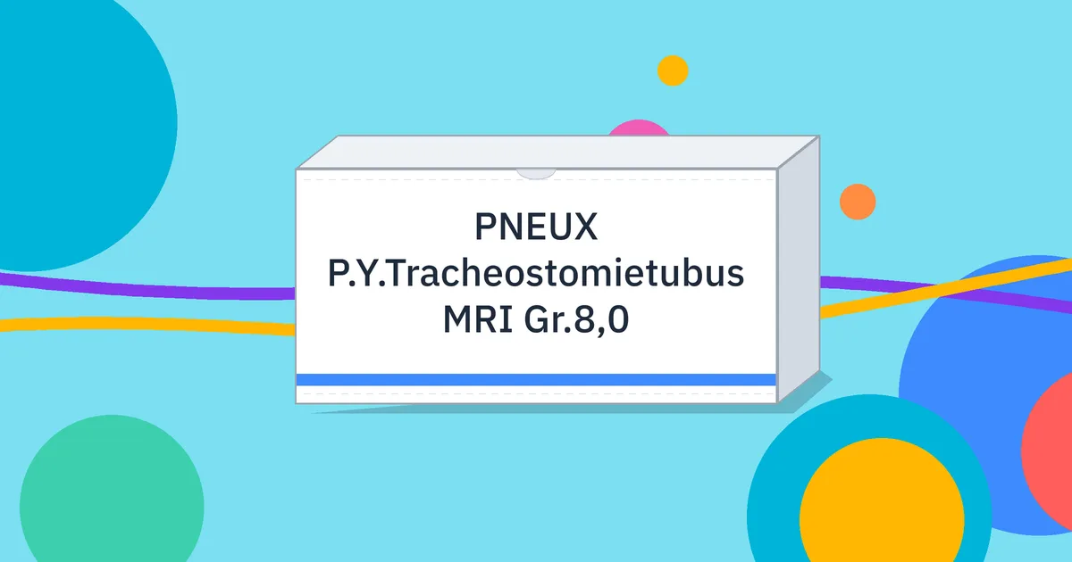 Symbolbild: Packung mit der Aufschrift PNEUX P.Y.Tracheostomietubus MRI Gr.8,0 (PZN 14165868) – Verfügbarkeit und Bezug in Apotheken in Frankfurt am Main