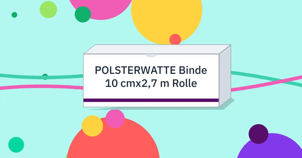 Symbolbild: Packung mit der Aufschrift POLSTERWATTE Binde 10 cmx2,7 m Rolle (PZN 19523456) – Verfügbarkeit und Bezug in Apotheken in Frankfurt am Main