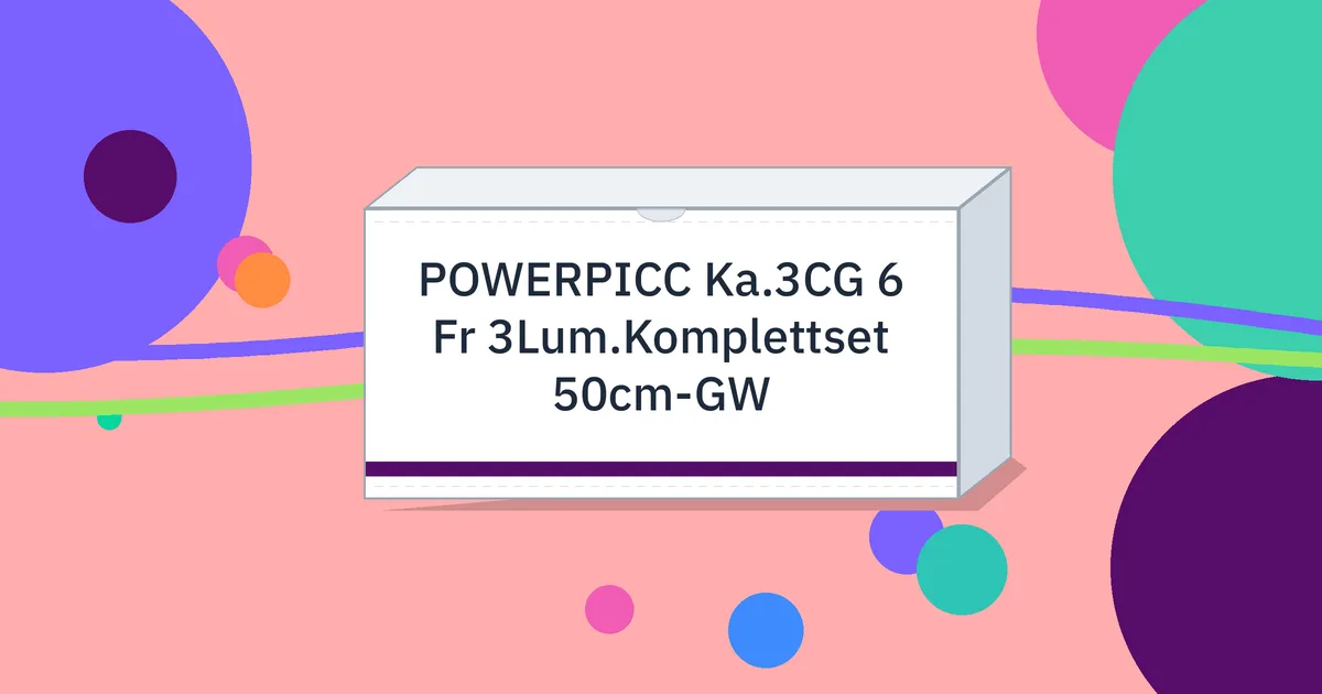 Symbolbild: Packung mit der Aufschrift POWERPICC Ka.3CG 6 Fr 3Lum.Komplettset 50cm-GW (PZN 12398640) – Verfügbarkeit und Bezug in Apotheken in Frankfurt am Main