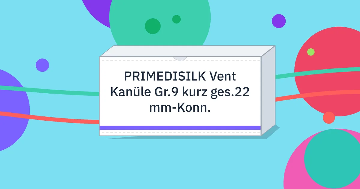 Symbolbild: Packung mit der Aufschrift PRIMEDISILK Vent Kanüle Gr.9 kurz ges.22 mm-Konn. (PZN 10355827) – Verfügbarkeit und Bezug in Apotheken in Frankfurt am Main