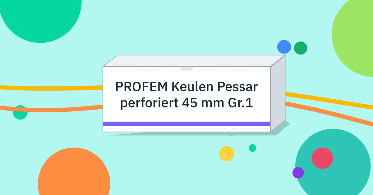 Symbolbild: Packung mit der Aufschrift PROFEM Keulen Pessar perforiert 45 mm Gr.1 (PZN 11671677) – Verfügbarkeit und Bezug in Apotheken in Frankfurt am Main