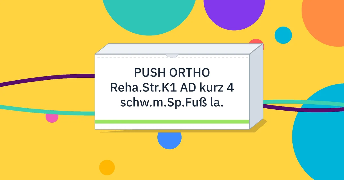 Symbolbild: Packung mit der Aufschrift PUSH ORTHO Reha.Str.K1 AD kurz 4 schw.m.Sp.Fuß la. (PZN 19157394) – Verfügbarkeit und Bezug in Apotheken in Frankfurt am Main