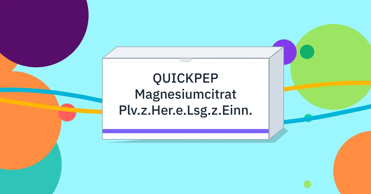 Symbolbild: Packung mit der Aufschrift QUICKPEP Magnesiumcitrat Plv.z.Her.e.Lsg.z.Einn. (PZN 19534000) – Verfügbarkeit und Bezug in Apotheken in Frankfurt am Main