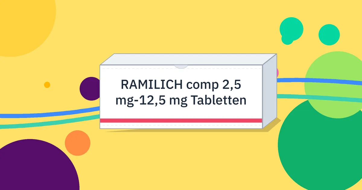 Symbolbild: Packung mit der Aufschrift RAMILICH comp 2,5 mg-12,5 mg Tabletten (PZN 01983973) – Verfügbarkeit und Bezug in Apotheken in Frankfurt am Main