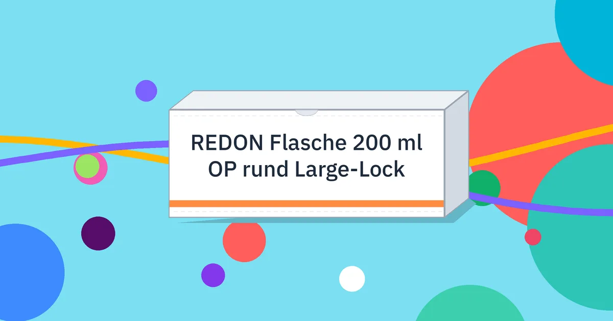 Symbolbild: Packung mit der Aufschrift REDON Flasche 200 ml OP rund Large-Lock (PZN 18054717) – Verfügbarkeit und Bezug in Apotheken in Frankfurt am Main