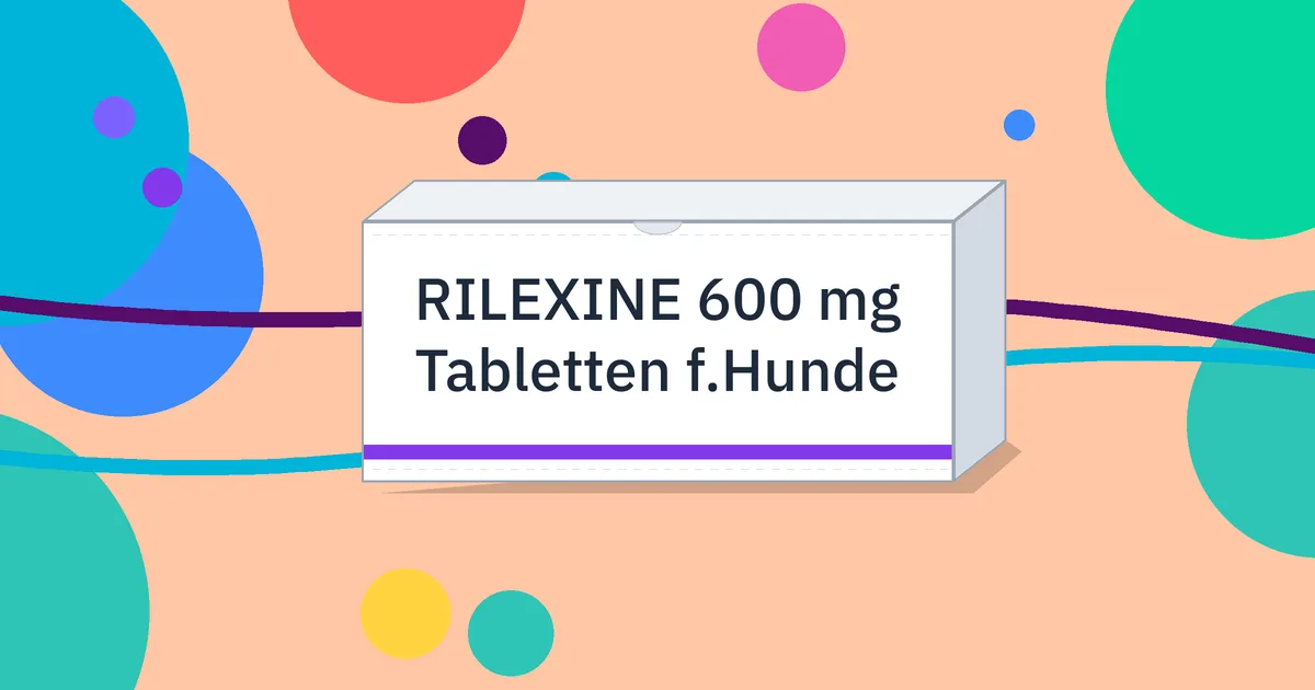 Symbolbild: Packung mit der Aufschrift RILEXINE 600 mg Tabletten f.Hunde (PZN 02329098) – Verfügbarkeit und Bezug in Apotheken in Frankfurt am Main