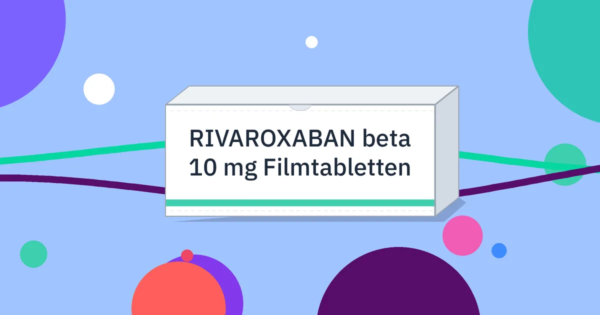 Symbolbild: Packung mit der Aufschrift RIVAROXABAN beta 10 mg Filmtabletten (PZN 18808033) – Verfügbarkeit und Bezug in Apotheken in Frankfurt am Main