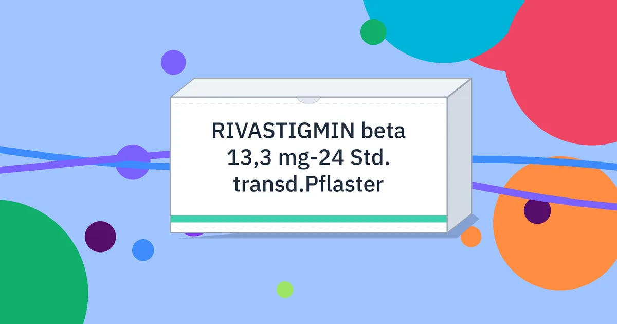 Symbolbild: Packung mit der Aufschrift RIVASTIGMIN beta 13,3 mg-24 Std. transd.Pflaster (PZN 09098236) – Verfügbarkeit und Bezug in Apotheken in Frankfurt am Main