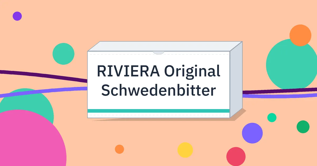 Symbolbild: Packung mit der Aufschrift RIVIERA Original Schwedenbitter (PZN 20893307) – Verfügbarkeit und Bezug in Apotheken in Frankfurt am Main