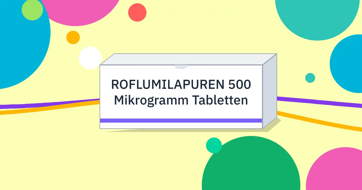 Symbolbild: Packung mit der Aufschrift ROFLUMILAPUREN 500 Mikrogramm Tabletten (PZN 16943146) – Verfügbarkeit und Bezug in Apotheken in Frankfurt am Main