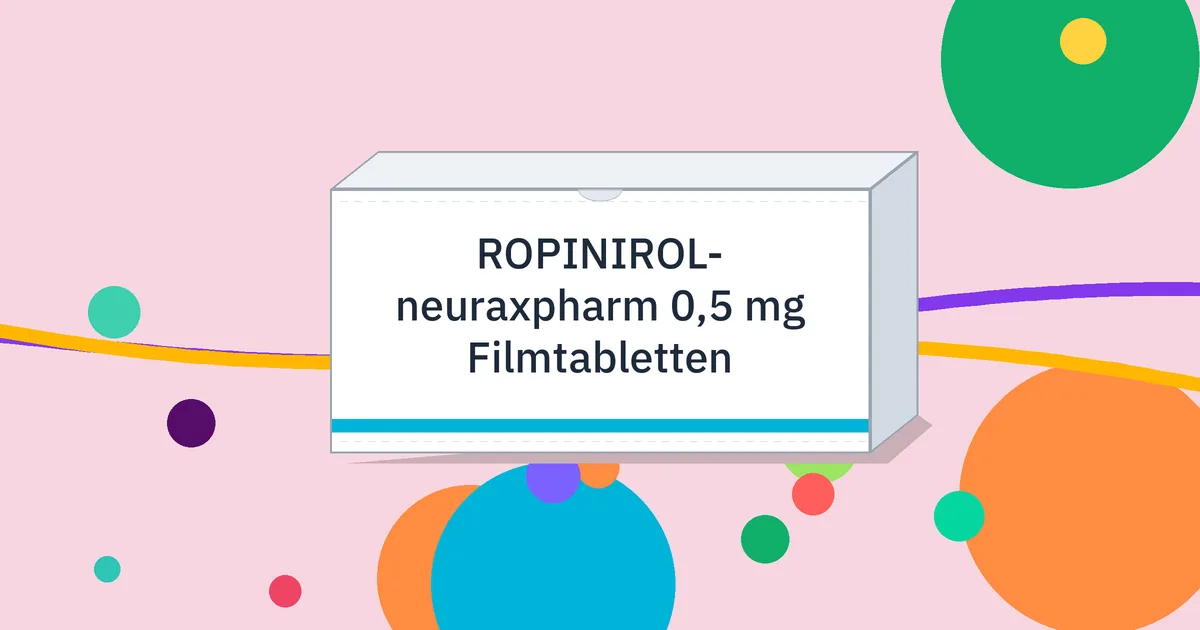 Symbolbild: Packung mit der Aufschrift ROPINIROL-neuraxpharm 0,5 mg Filmtabletten (PZN 00431823) – Verfügbarkeit und Bezug in Apotheken in Frankfurt am Main