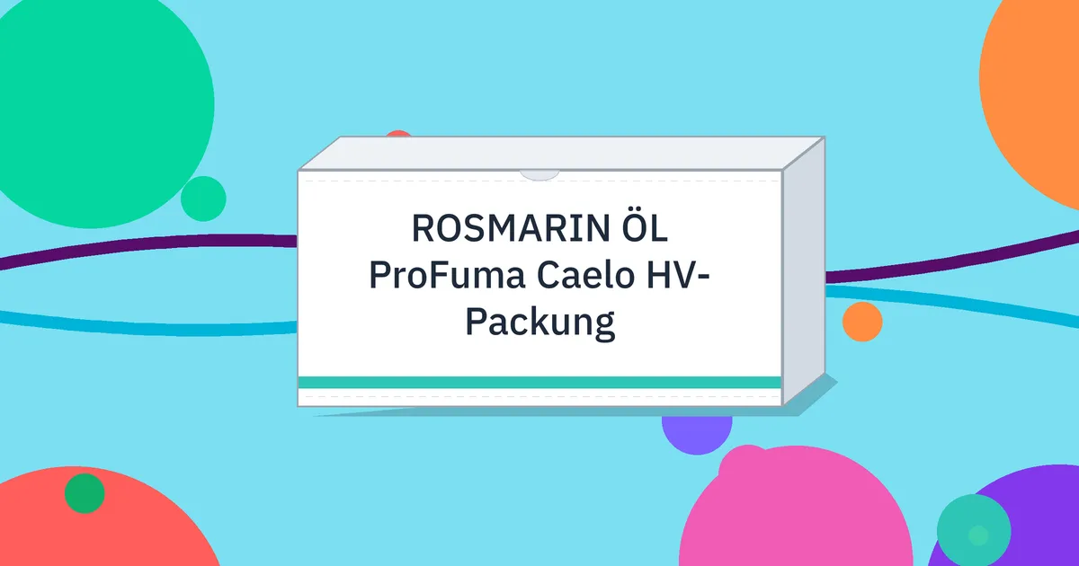 Symbolbild: Packung mit der Aufschrift ROSMARIN ÖL ProFuma Caelo HV-Packung (PZN 07112386) – Verfügbarkeit und Bezug in Apotheken in Frankfurt am Main