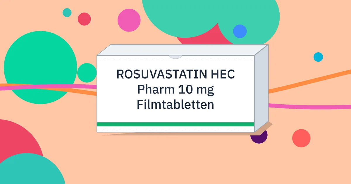 Symbolbild: Packung mit der Aufschrift ROSUVASTATIN HEC Pharm 10 mg Filmtabletten (PZN 16598229) – Verfügbarkeit und Bezug in Apotheken in Frankfurt am Main