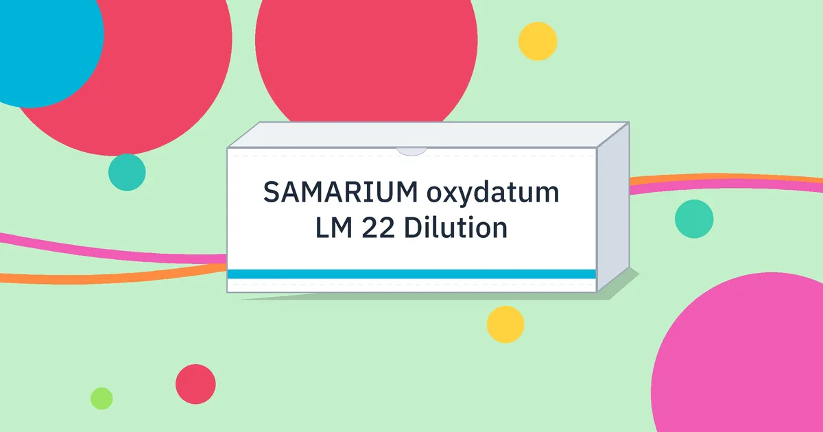 Symbolbild: Packung mit der Aufschrift SAMARIUM oxydatum LM 22 Dilution (PZN 13682857) – Verfügbarkeit und Bezug in Apotheken in Frankfurt am Main