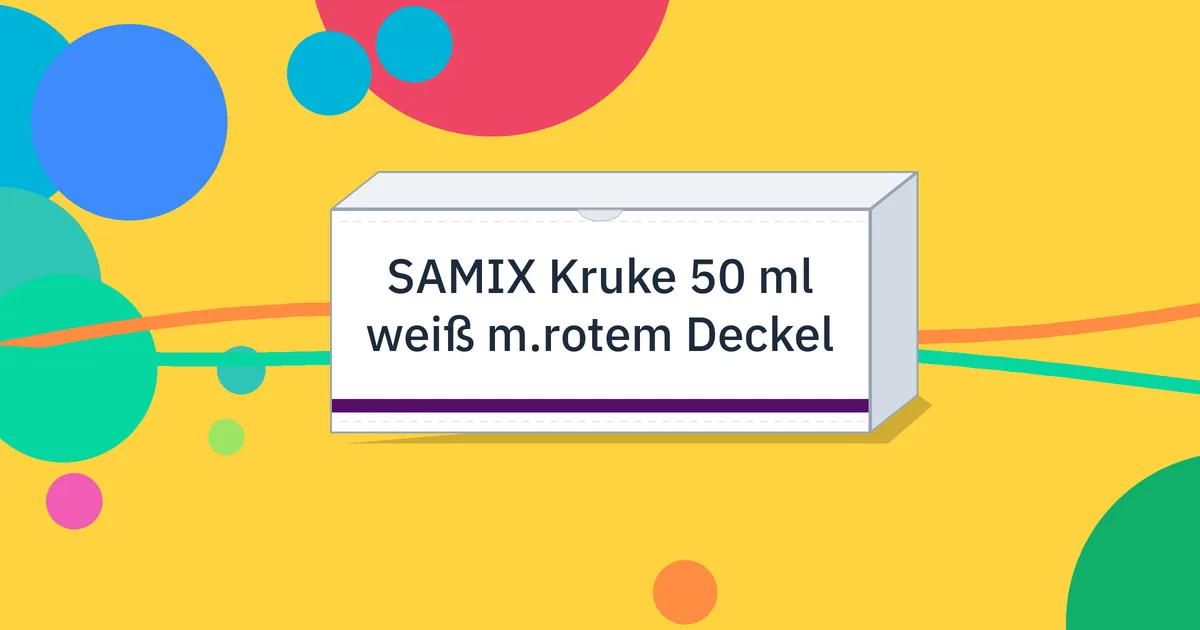 Symbolbild: Packung mit der Aufschrift SAMIX Kruke 50 ml weiß m.rotem Deckel (PZN 11556752) – Verfügbarkeit und Bezug in Apotheken in Frankfurt am Main